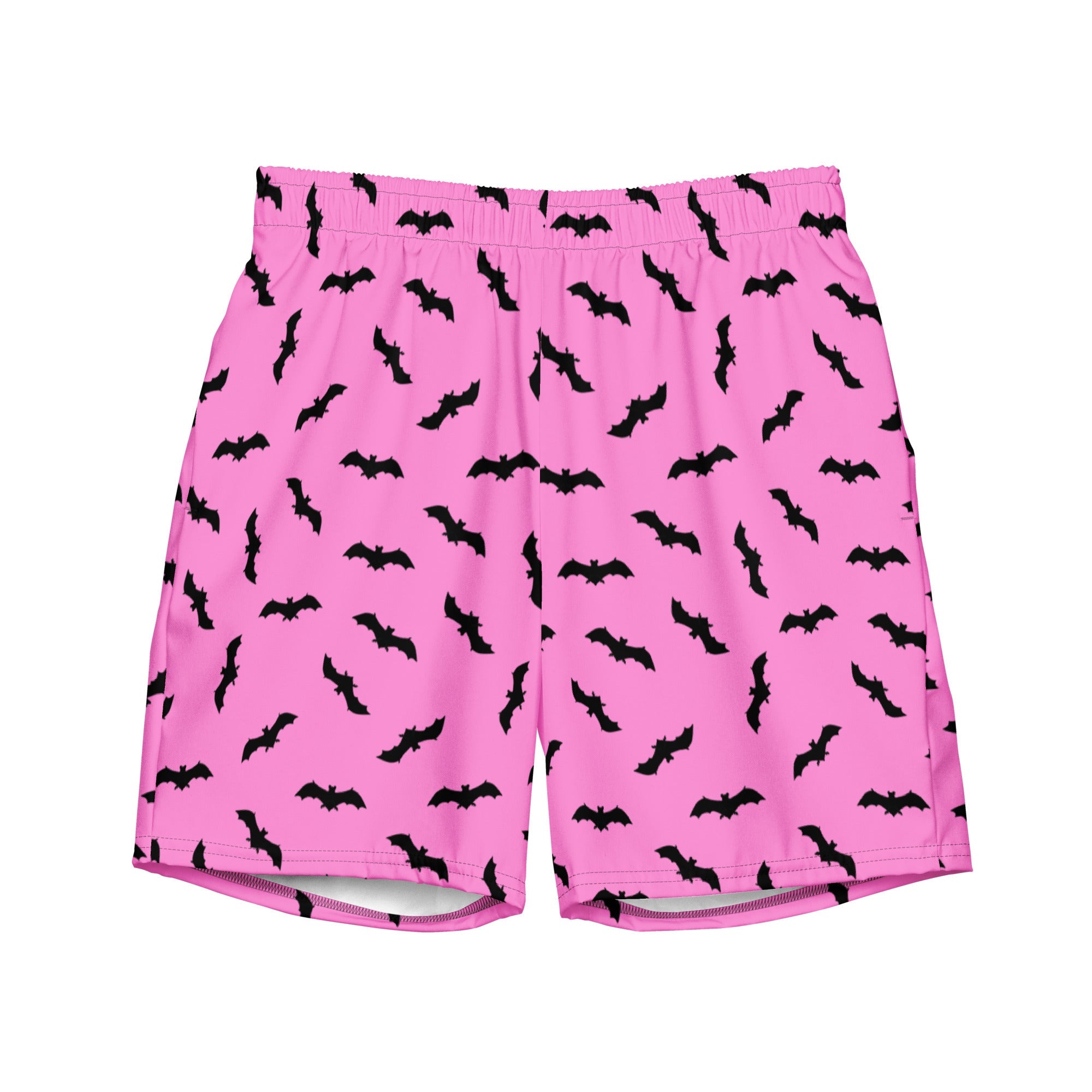 Pink Bat Print Men's Goth Swim Trunks | Goth Cloth Co.