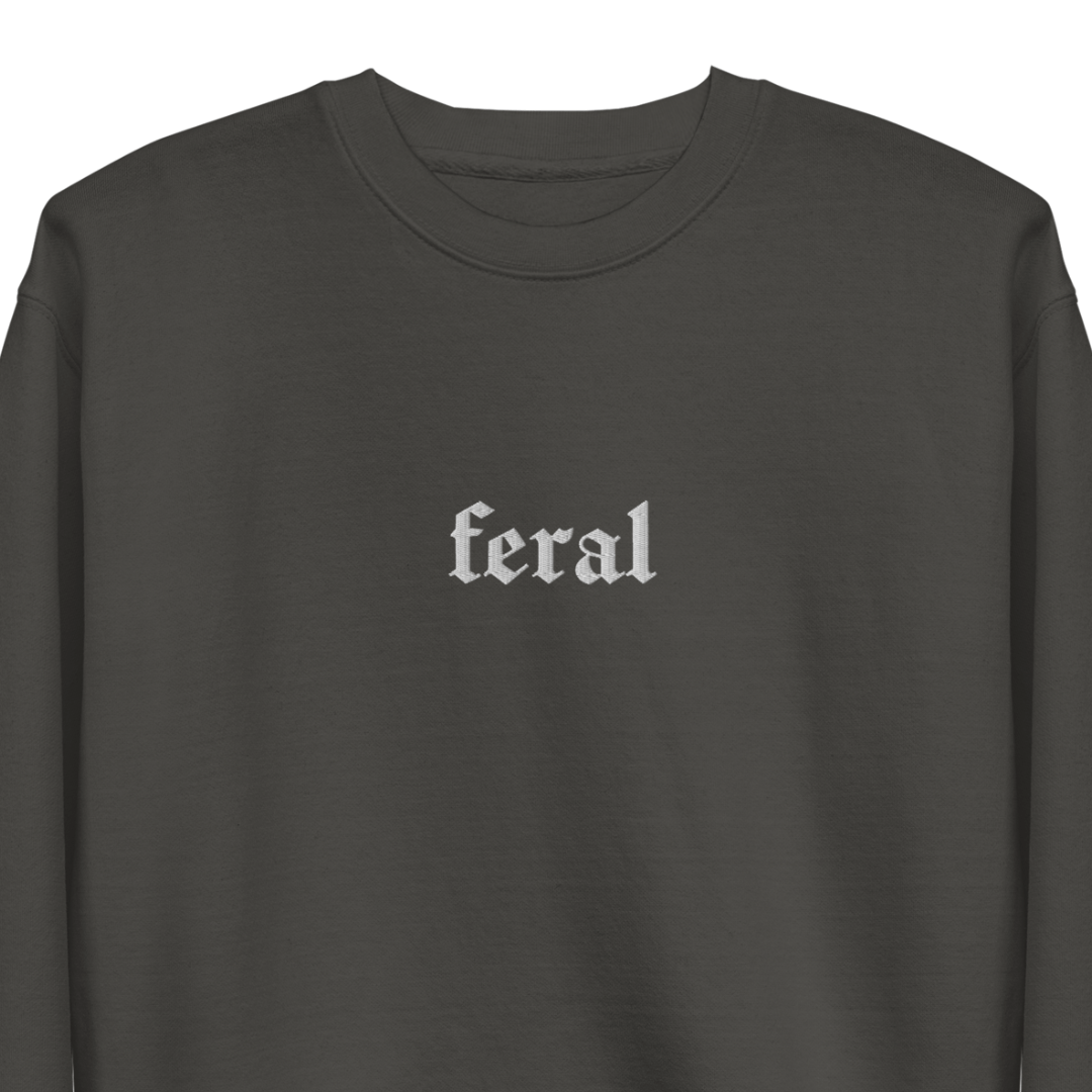 Feral Blackout Gothic Font Embroidered Sweatshirt - Goth Cloth Co.