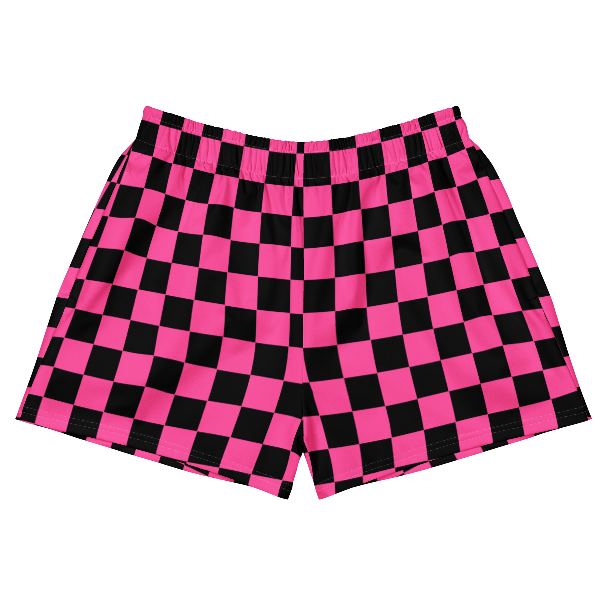 Pink Checkered Unisex Unlined Swim Trunks | Goth Cloth Co.