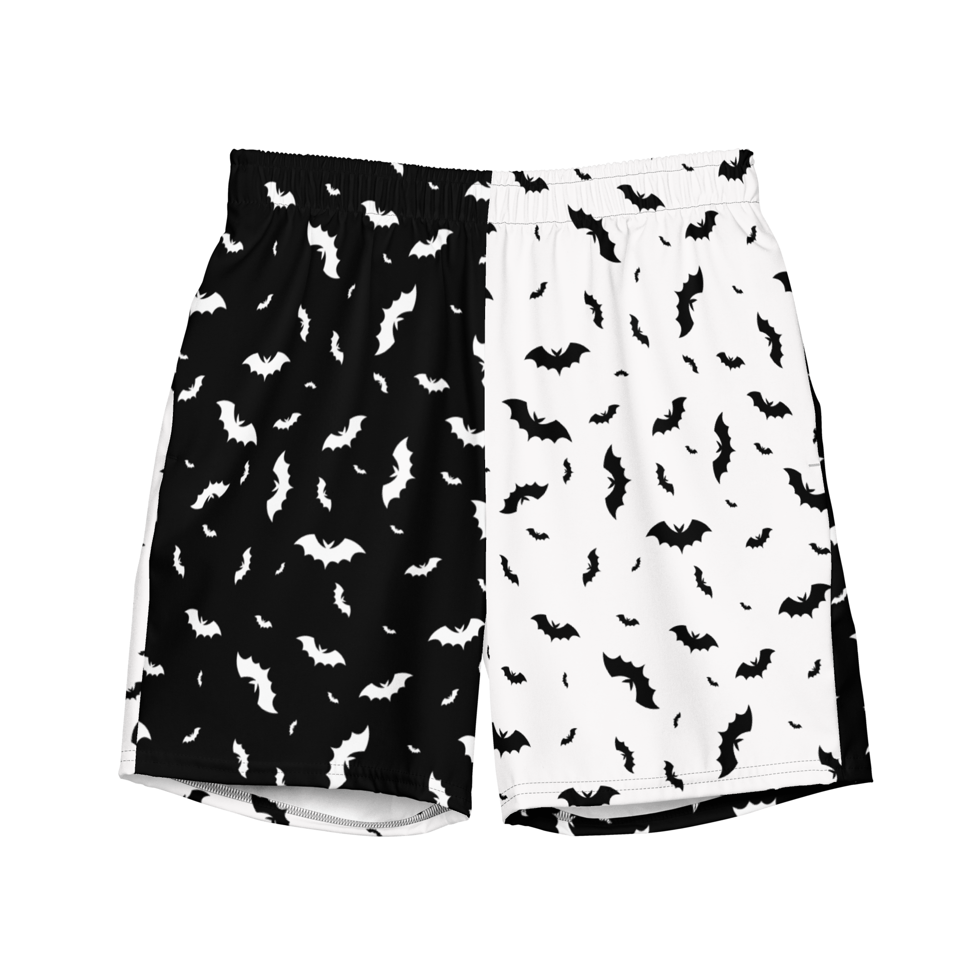 Seeing Double Split Bats Men's Lined Swim Trunks | Goth Cloth Co.